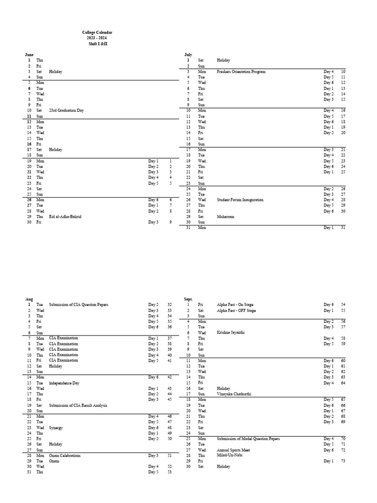 College Academic Calendar 2023-2024 | PDF | Religious Holidays | Festival