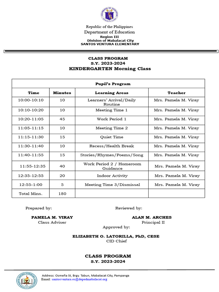 Kinder Class Program 2023 2024 - Final | PDF