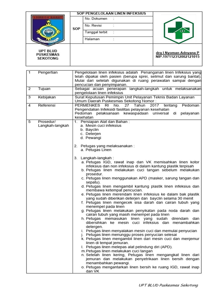 Sop Linen Infeksius | PDF