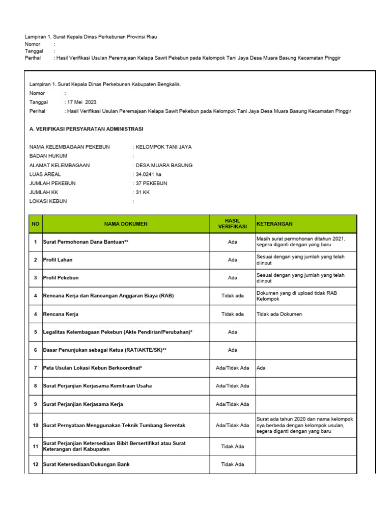 Form_Tabel_matrik_Verifikasi KT Jaya Ds Pinggir (LEGALITAS TANAH) | PDF