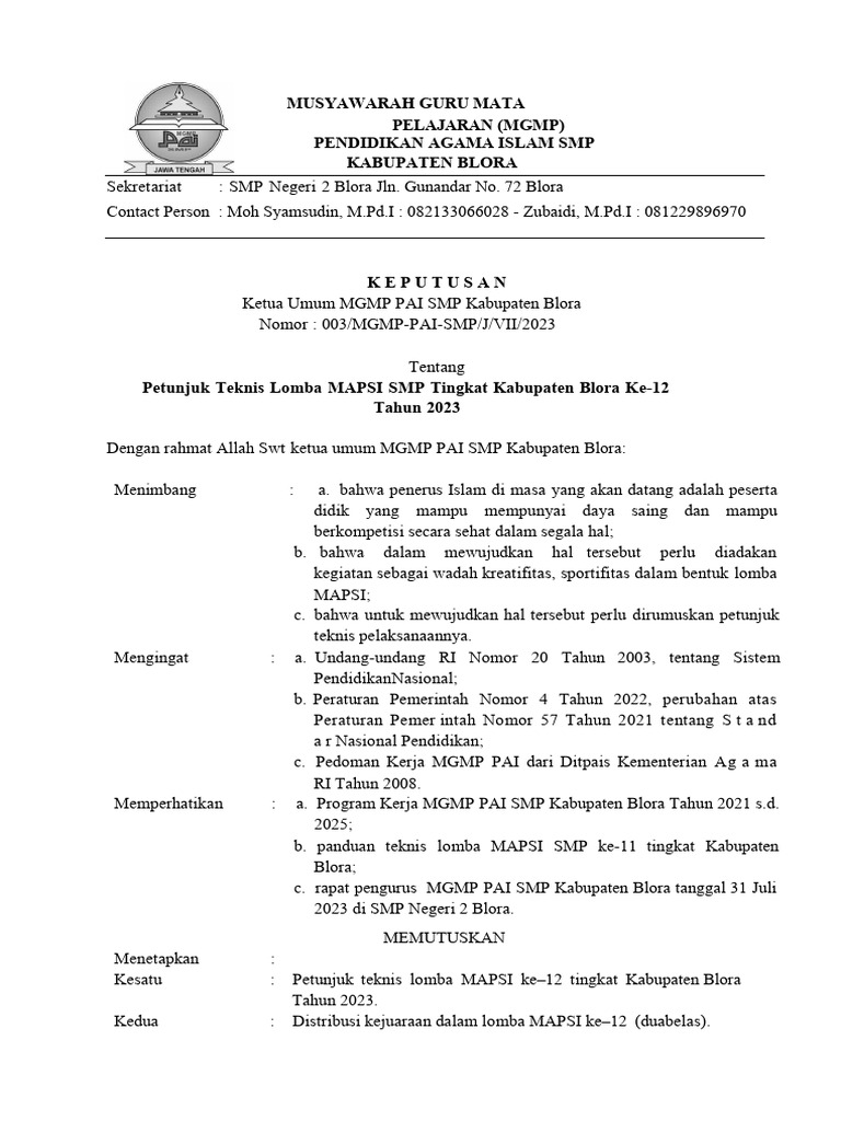 Juknis Mapsi SMP Blora 2023-1 | PDF Juknis Mapsi SMP Blora 2023-1 | PDF