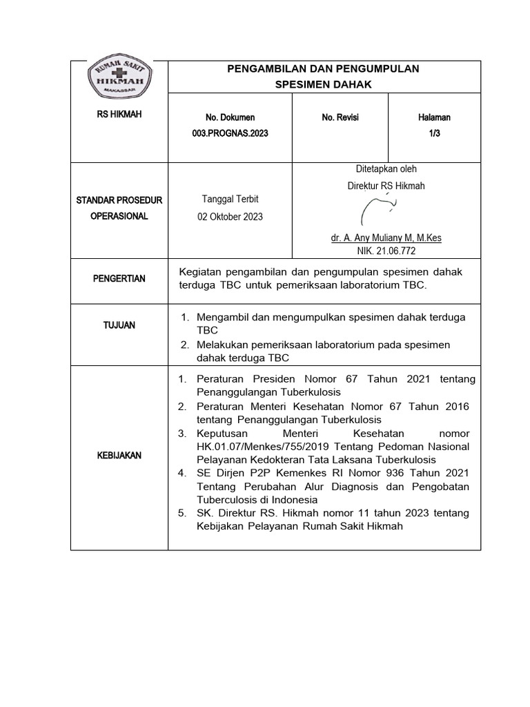 Prosedur Pengambilan Spesimen Dahak TBC | PDF