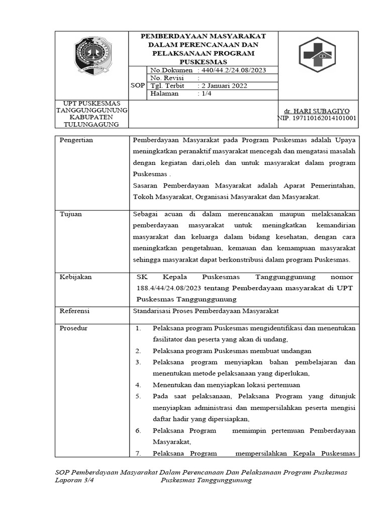 SOP PEMBERDAYAAN MASYARAKAT DALAM PERENCANAAN MAUPUN PELAKSANAAN ...