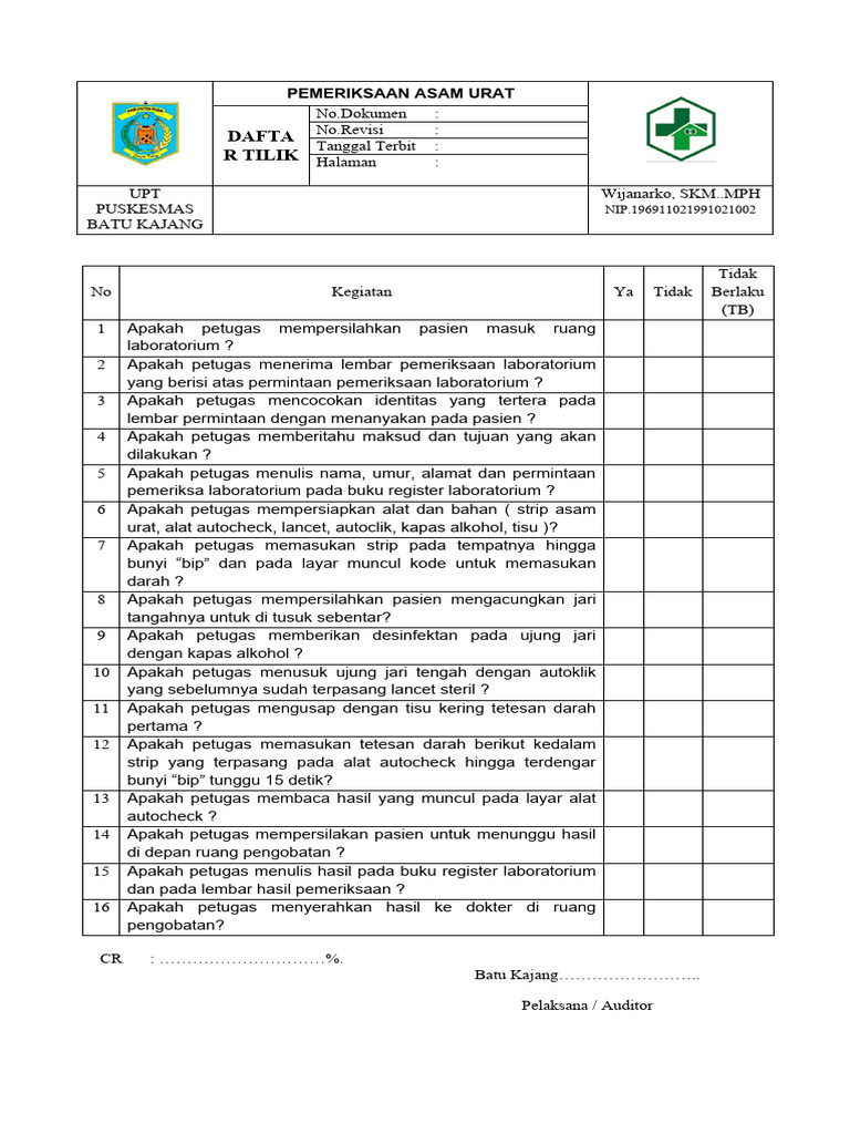 Daftar Tilik Pemeriksaan Au | PDF