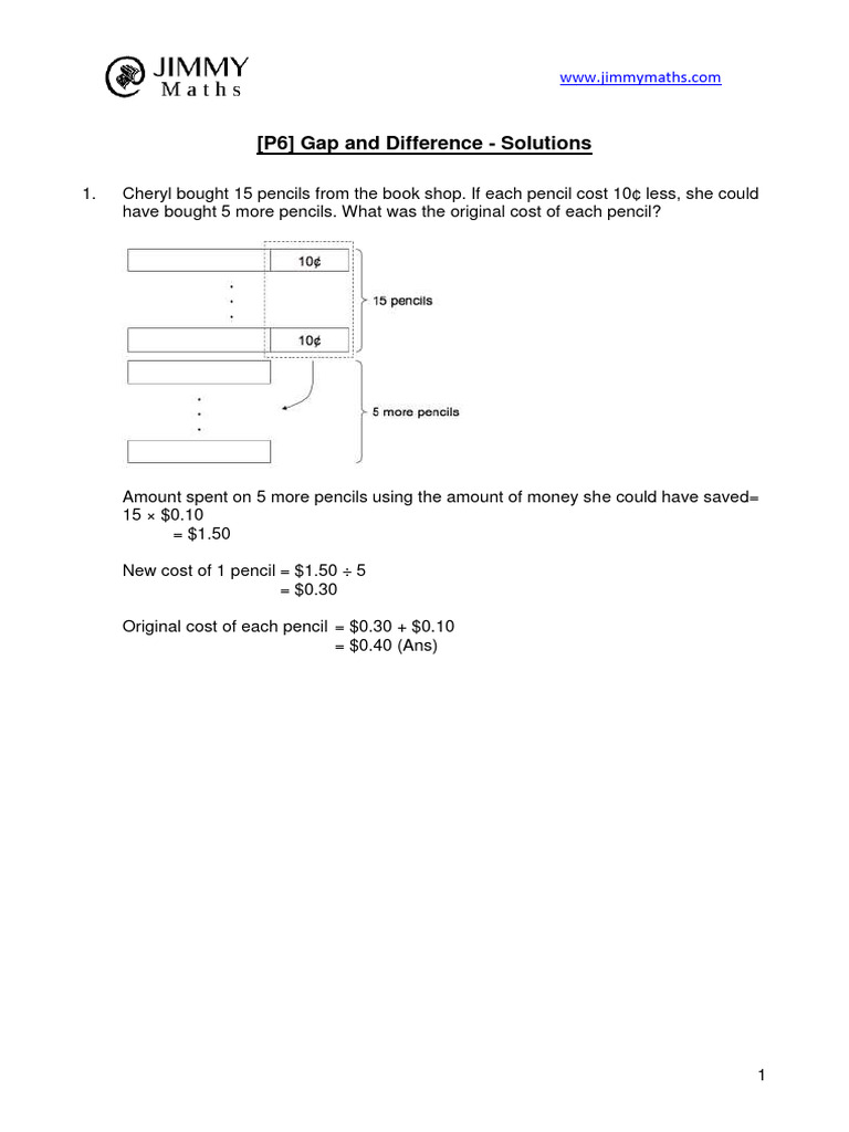 PSLE-Gap-and-Difference-Concept-Solutions | PDF | Softlines (Retail ...