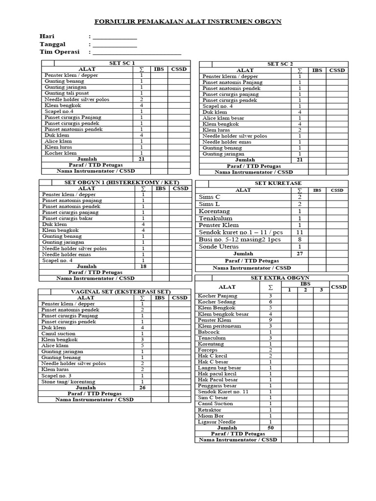 Formulir Pemakaian Alat Instrumen | PDF