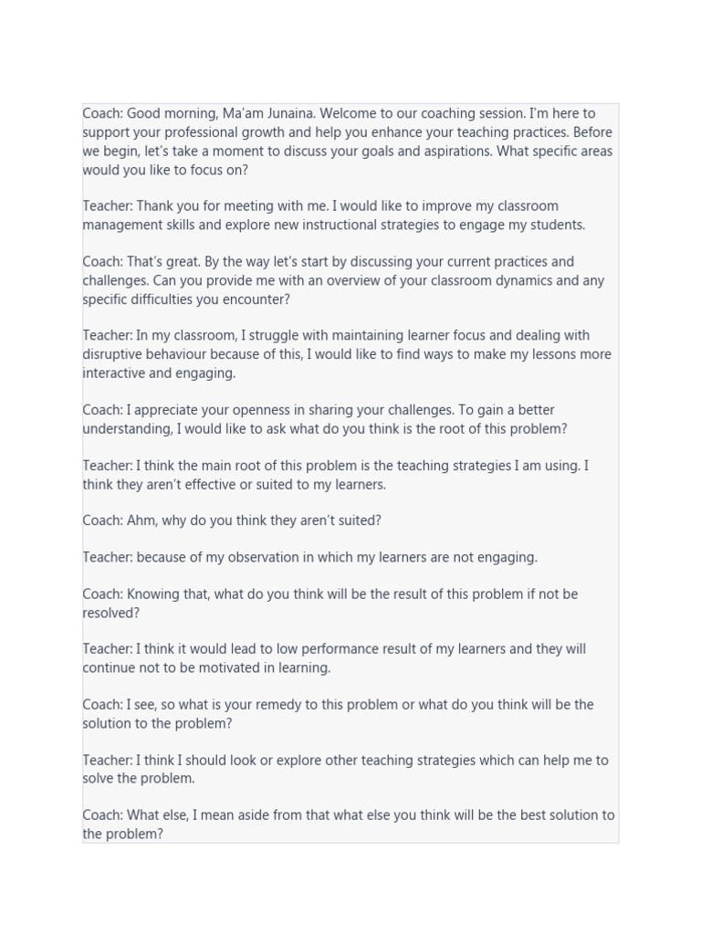Coaching Script Final Script | PDF | Teachers | Learning