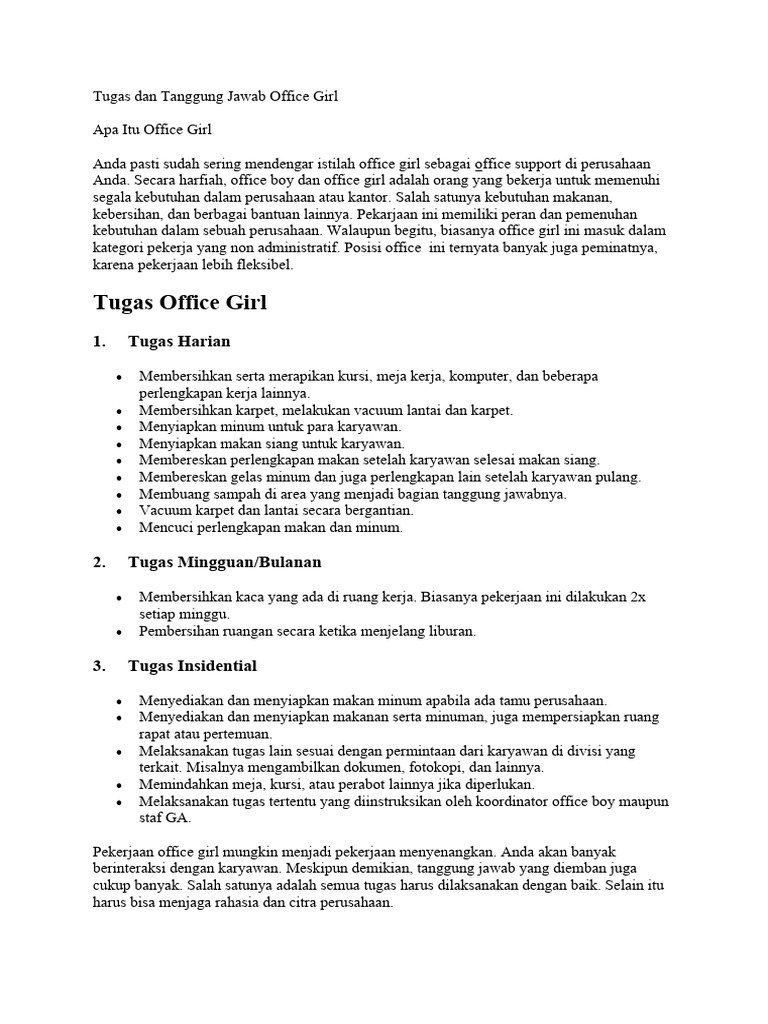 Tugas Dan Tanggung Jawab Office Girl | PDF Tugas Dan Tanggung Jawab Office Girl | PDF