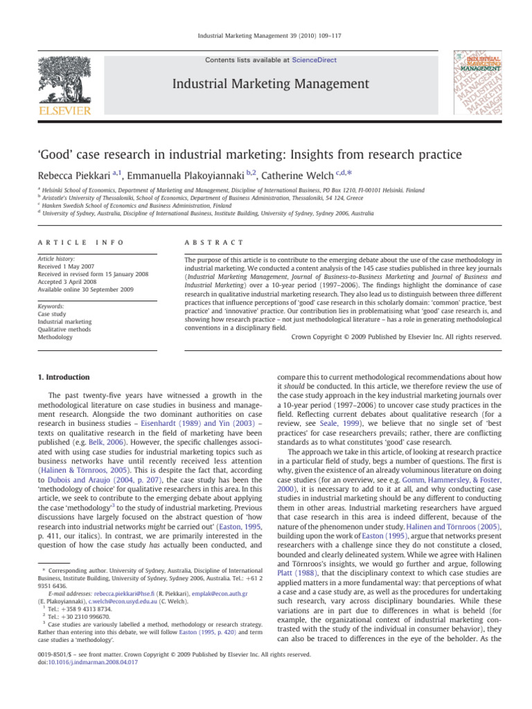 ‘Good’ Case Research in Industrial Marketing_Insights from Research Practice | PDF | Case Study ...