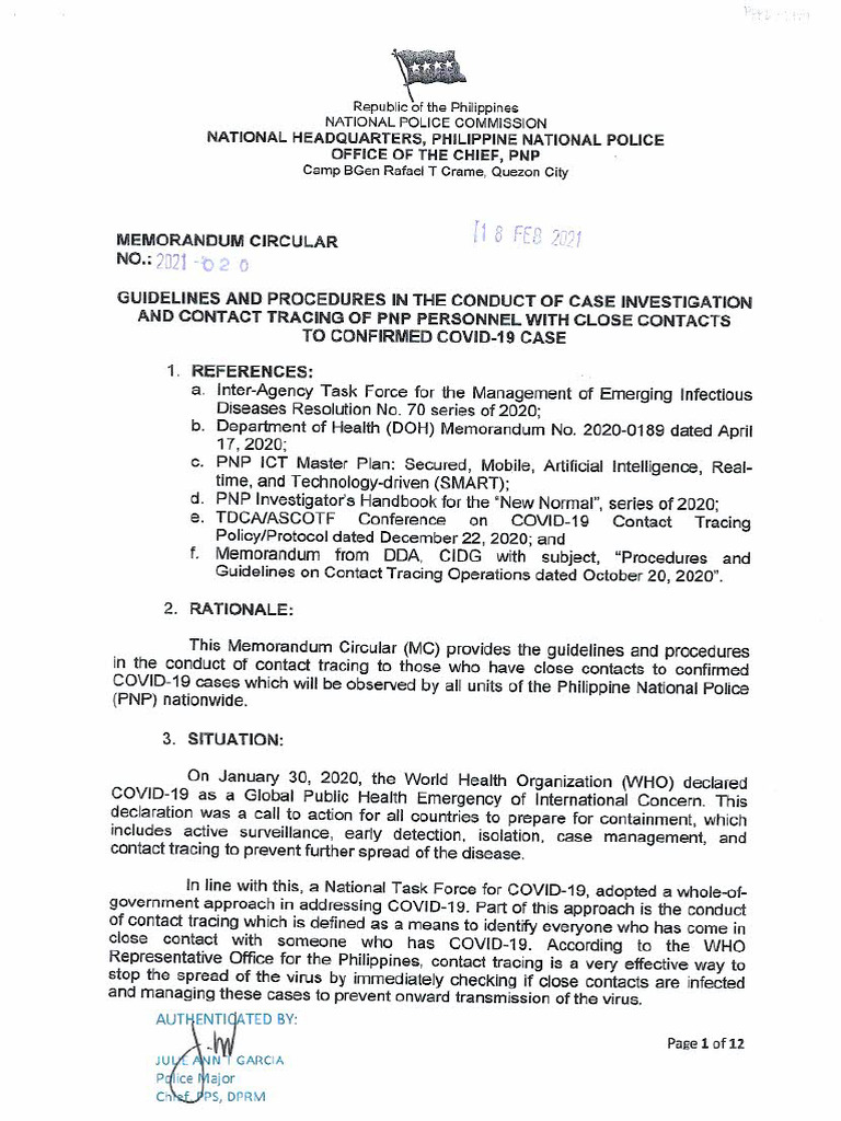 PNP Memorandum Circular No 2021 020 | PDF