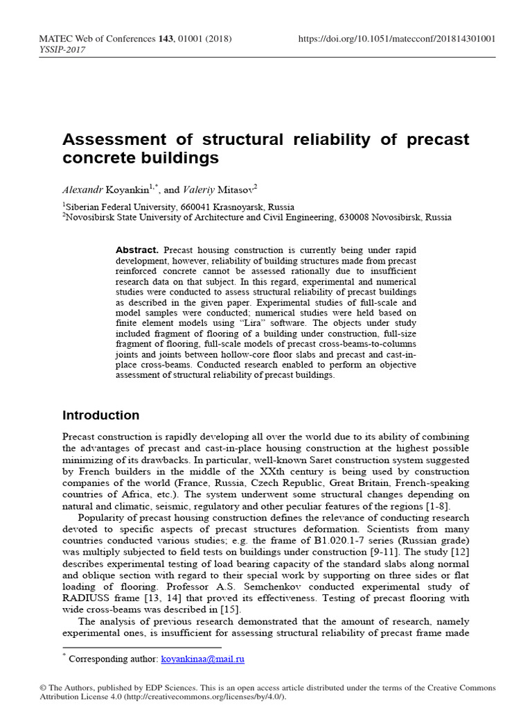 Assessment of Structural Reliability of Precast Concrete Buildings | PDF Assessment of Structural Reliability of Precast Concrete Buildings | PDF