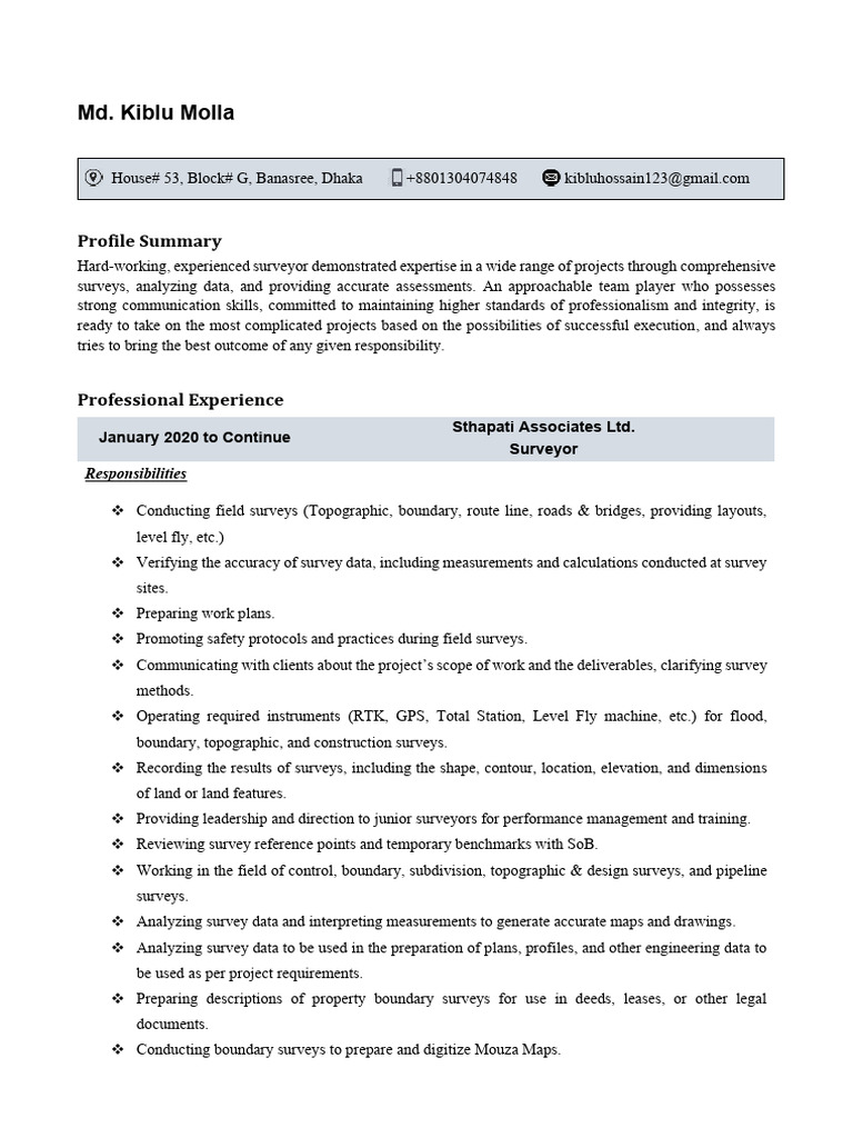 Md. Kiblu Molla_Surveyor_CV | PDF