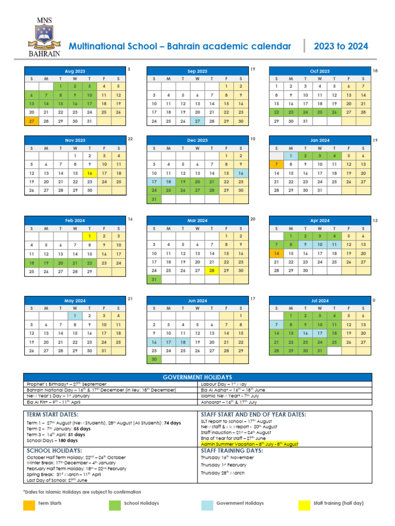 Multinational School Calendar - 2023-2024 | PDF