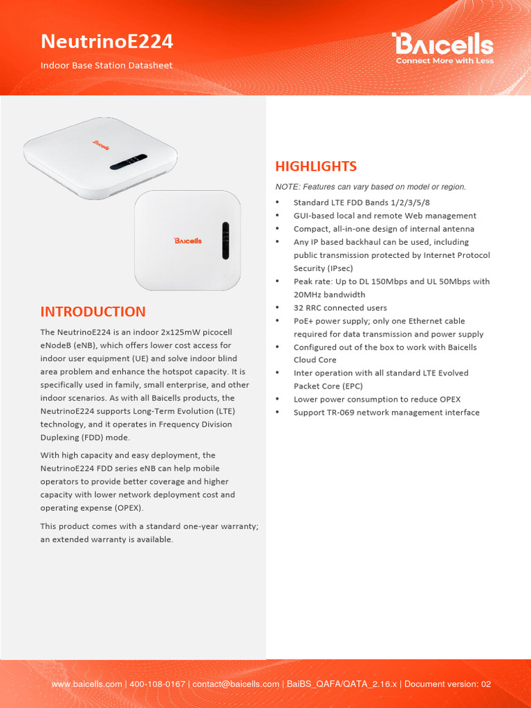 Neutrinoe224 FDD Enb Data Sheet-Baibs - Qafaqata - 2.16.X-02 | PDF ...
