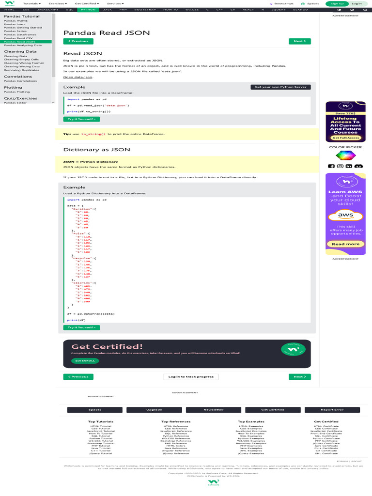 Pandas Read JSON | PDF | Json | Bootstrap (Front End Framework)