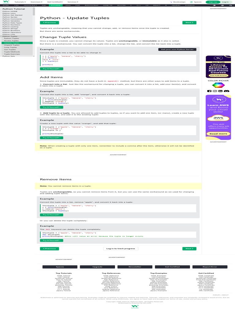 Python - Update Tuples | PDF