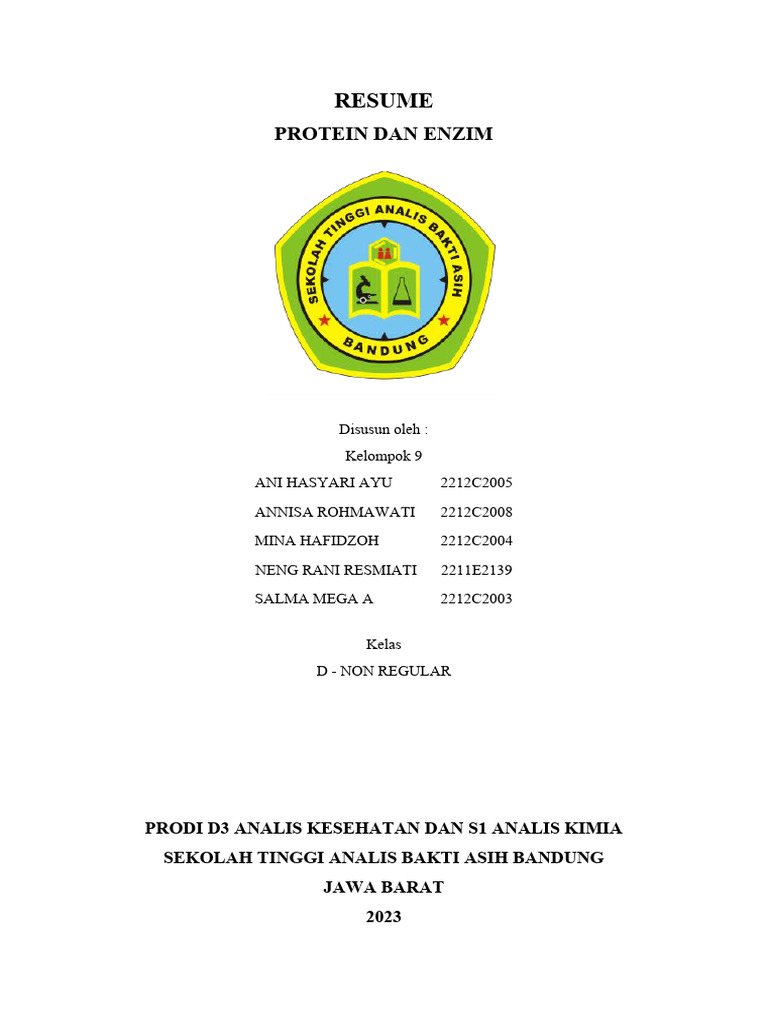 Neng Rani Resmiati NS 2211E2139 - Kelompok 9 - Resume Protein Dan Enzim ...