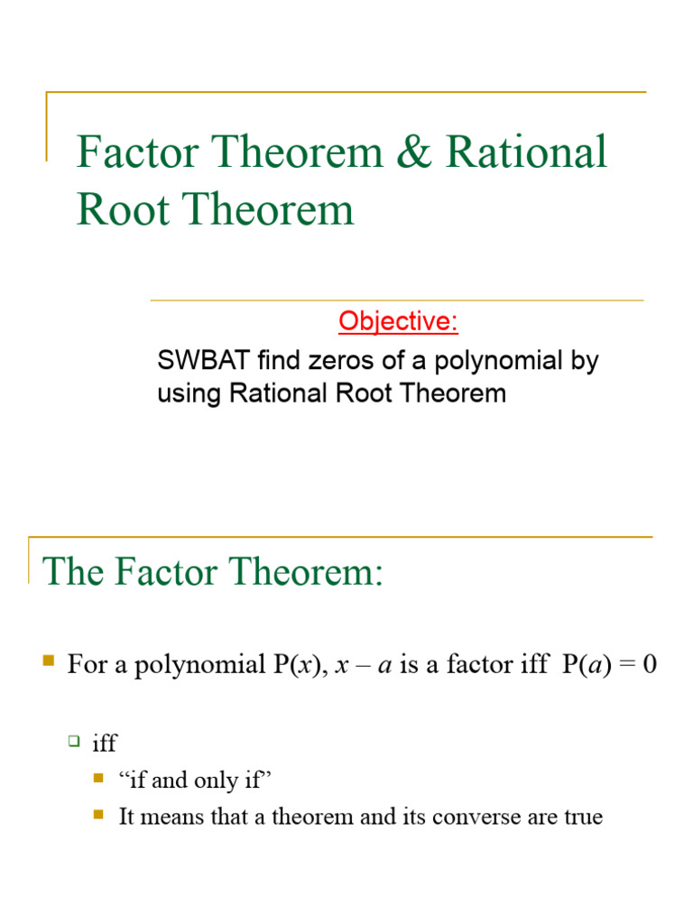 Rational Root Theorem Pdf Factorization Zero Of A Function