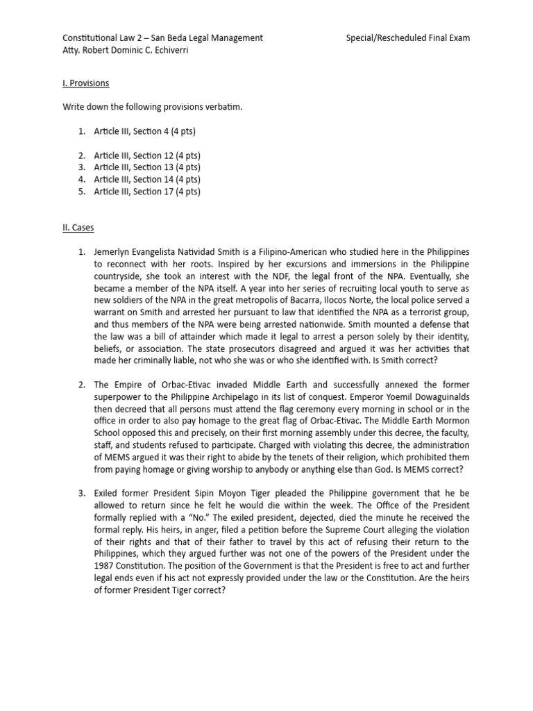 June 26 Consti 2 Exam | PDF