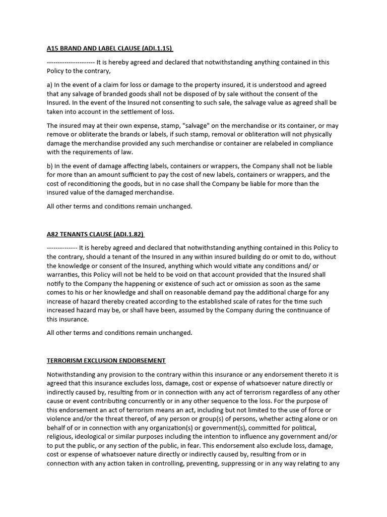 Special Clause | PDF | Insurance | Legal Liability
