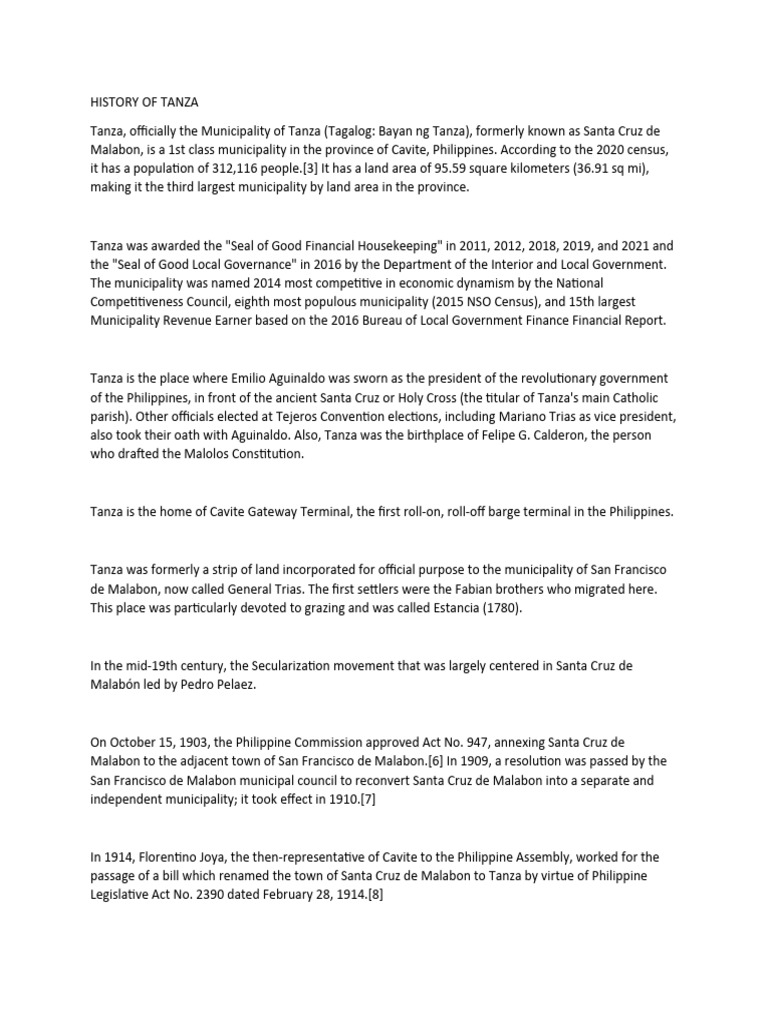 HISTORY OF TANZA | PDF
