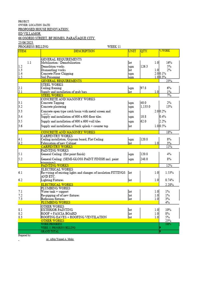 Ed Villamor Progress Billing | PDF