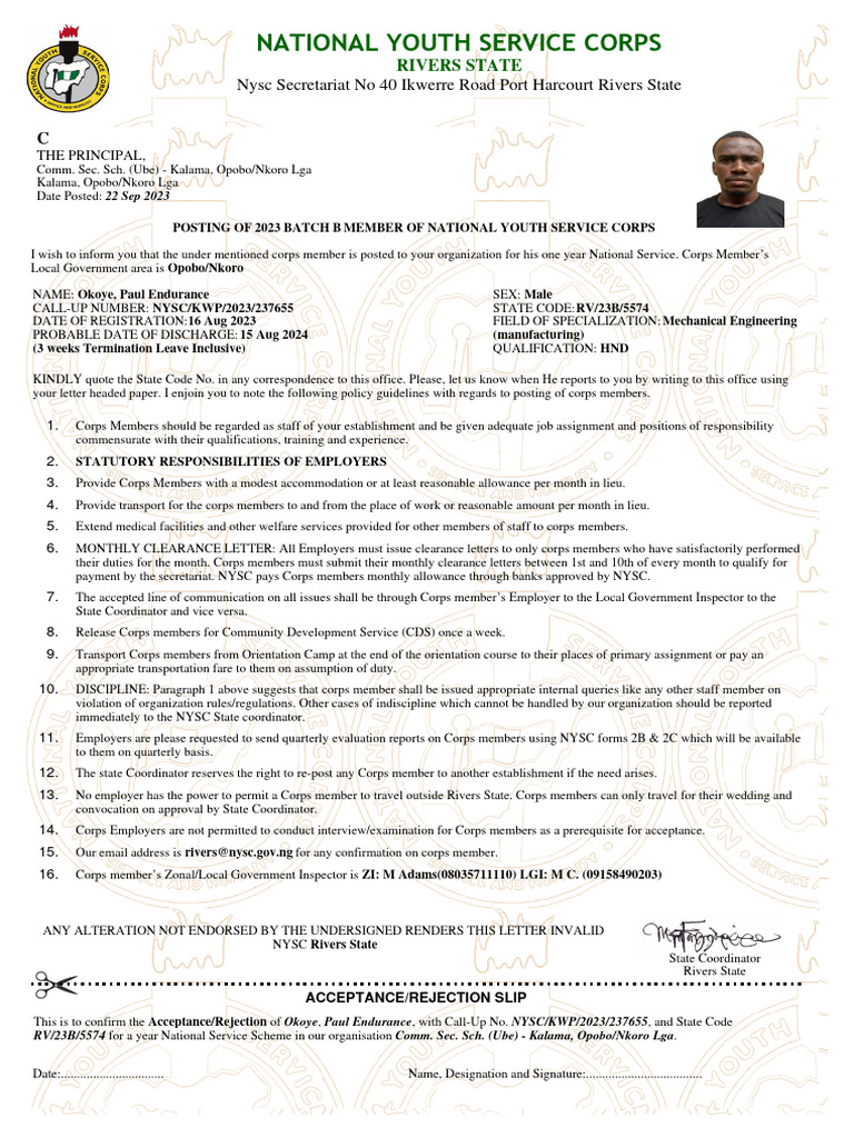 NYSC PPA Posting and Acceptance Guidelines | PDF