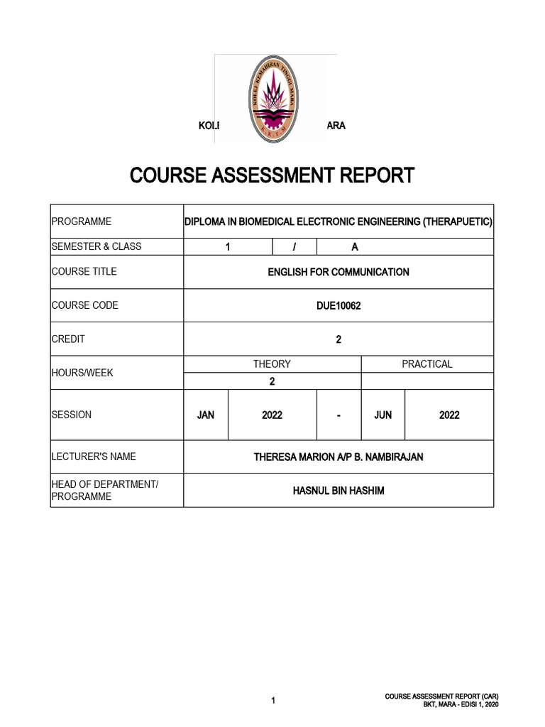 Course Assessment Report: English 2022 | PDF