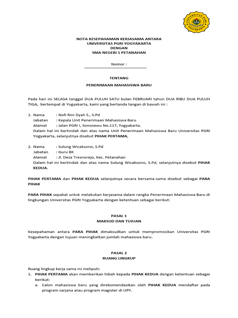 DRAFT MoU PMB 2023 | PDF
