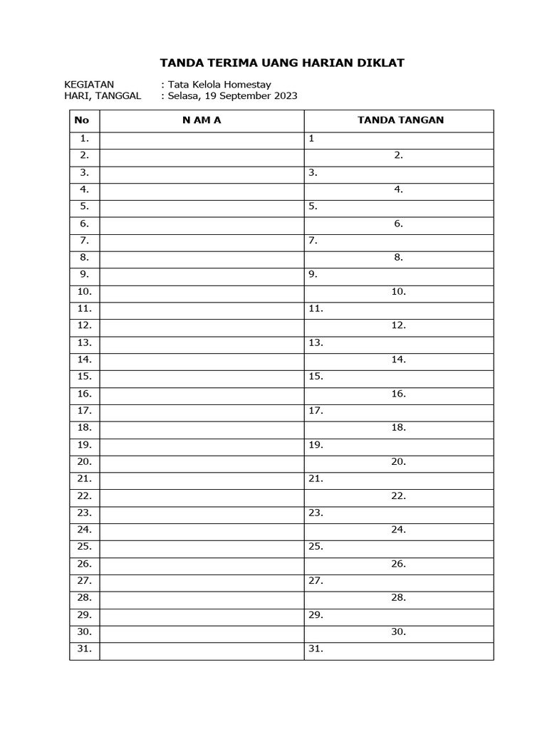 Daftar Hadir & Tanda Terima Malang | PDF