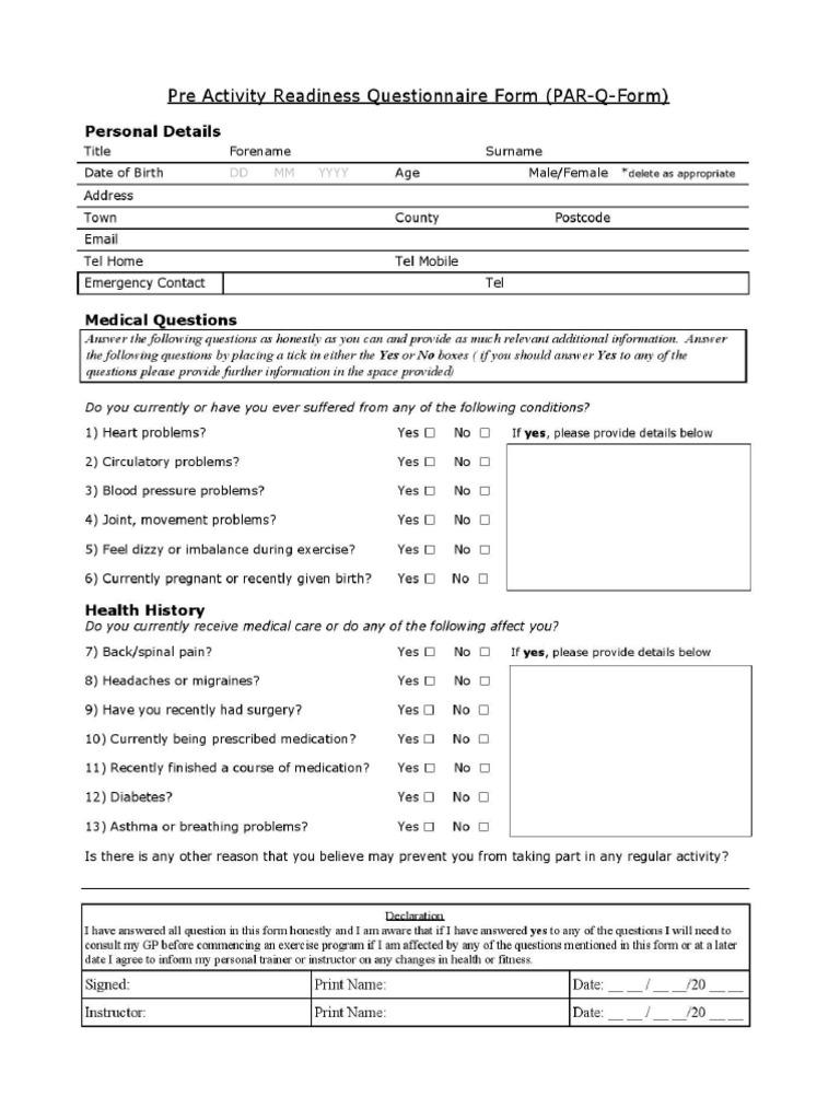 Par-Q Questionaire | PDF