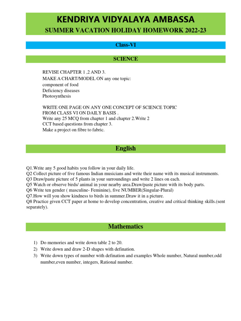 Holiday Homework Secondary 2022 | PDF