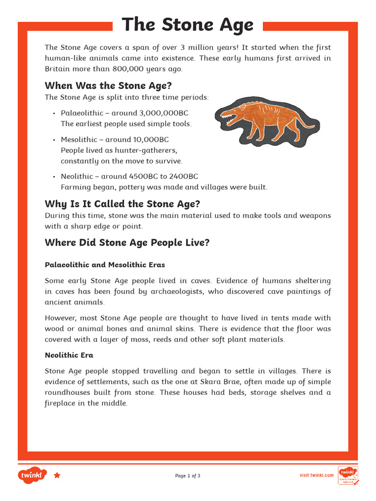 Year 3 History and Reading Stone Age Comprehension 3 Levels With ...