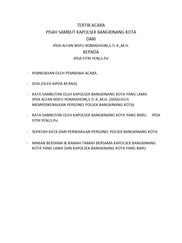 Susunan Pisah Sambut | PDF