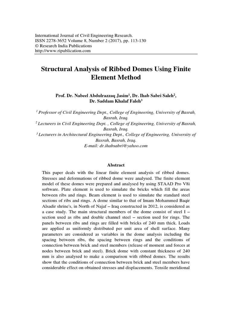 Structural Analysis of Ribbed Domes Using Finite Element Method | PDF ...
