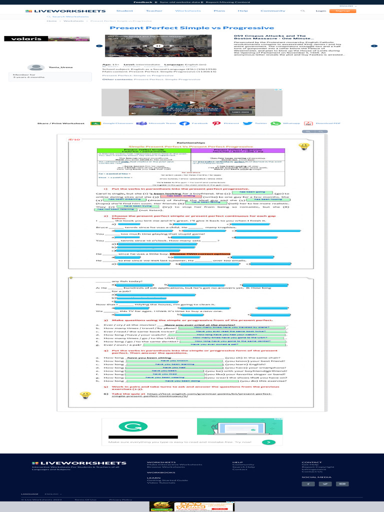 Present Perfect Simple Vs Progressive Worksheet - Live Worksheets | PDF