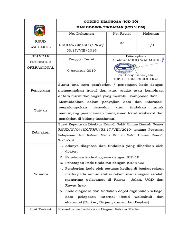 SPO CODING DIAGNOSA DAN CODING TINDAKAN Rs Waibakul 1 | PDF