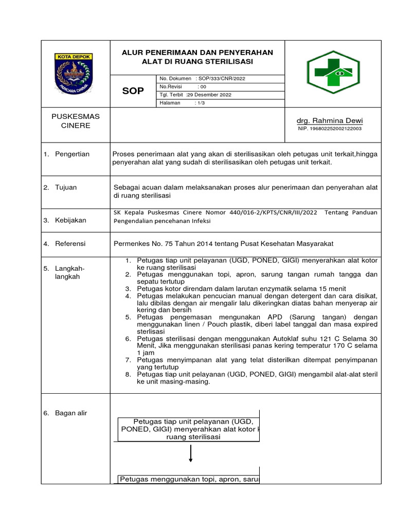 Sop Alur Penerimaan Dan Penyerahan Alat Di Ruang Sterilisasi | PDF