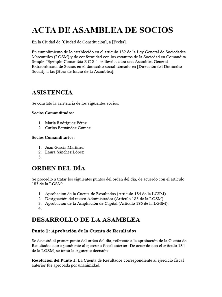 Acta de Asamblea de Socios | PDF