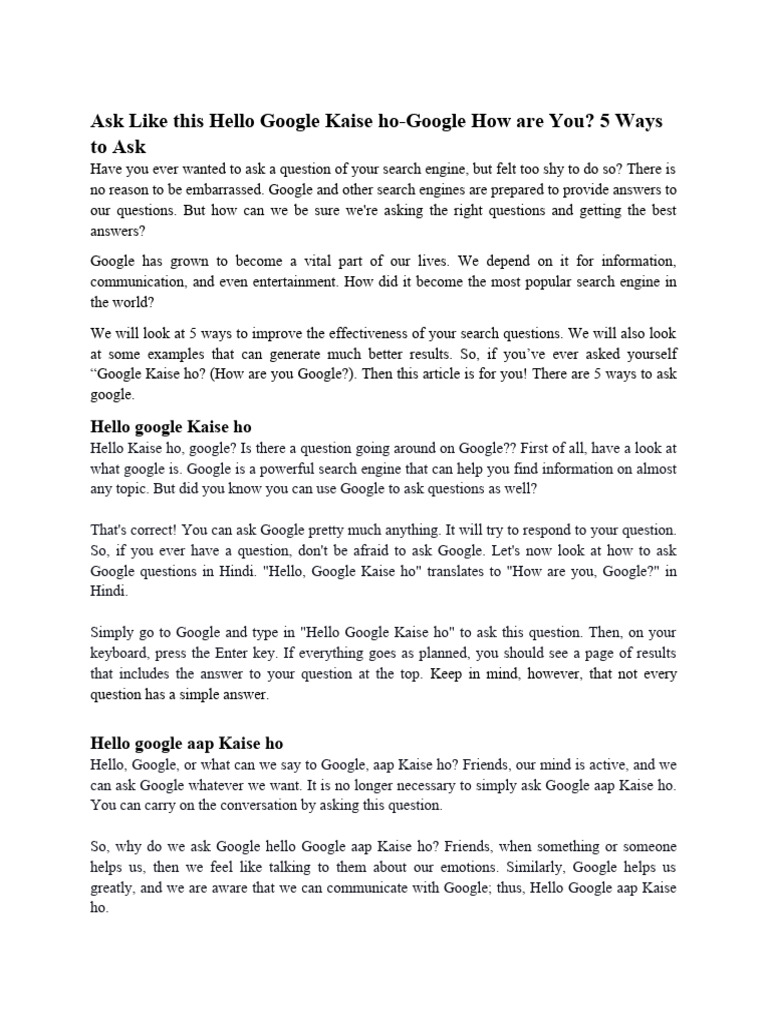 Ask Like This Hello Google Kaise Ho | PDF | Question | Human Communication