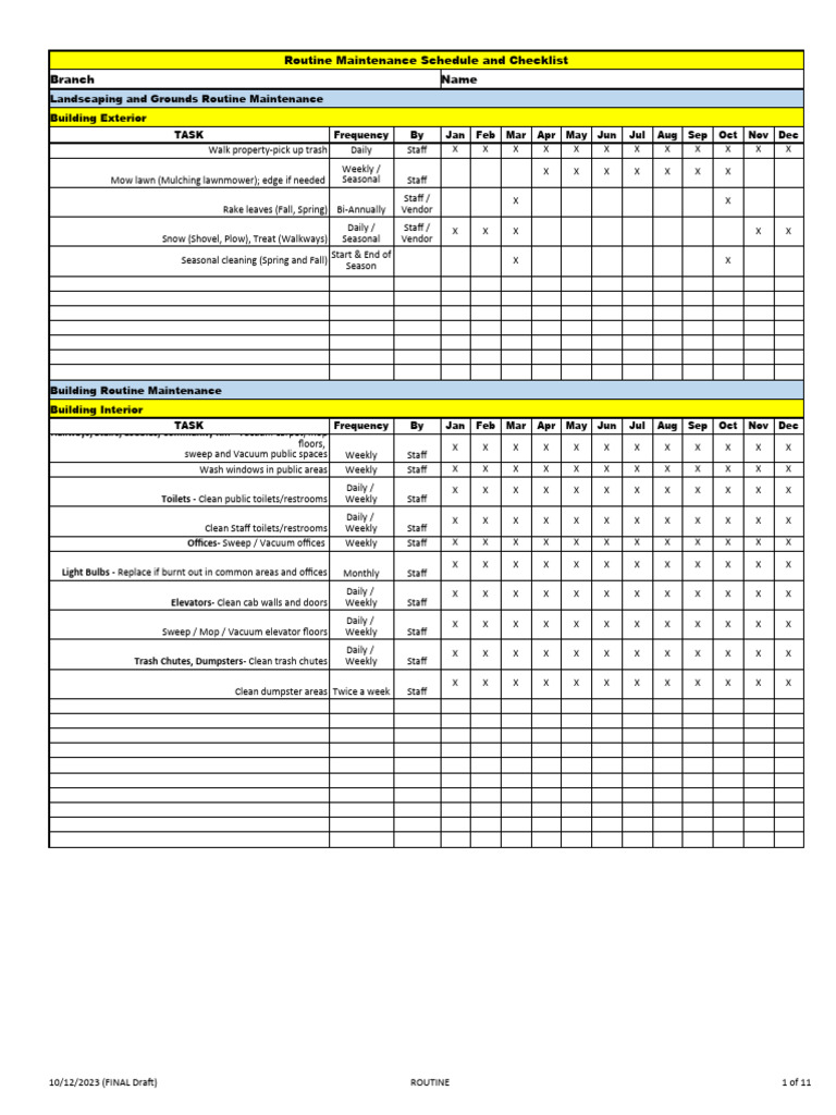 Preventive Maintenance Schedule Excel Pdf Kitchen Laundry