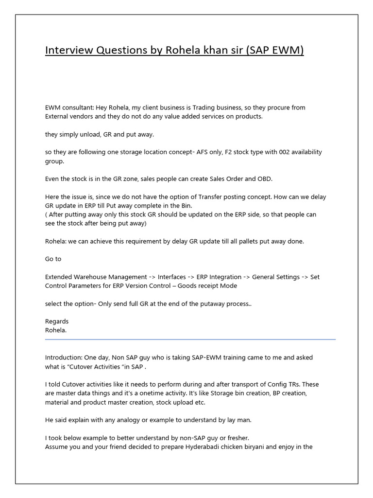 SAP EWM Interview QUE by Rohela KHAN Sir | PDF