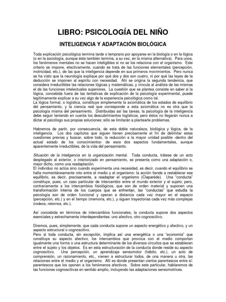 Piaget Jean - Psicología Del Niño (Capítulo 1) | PDF | Pensamiento ...
