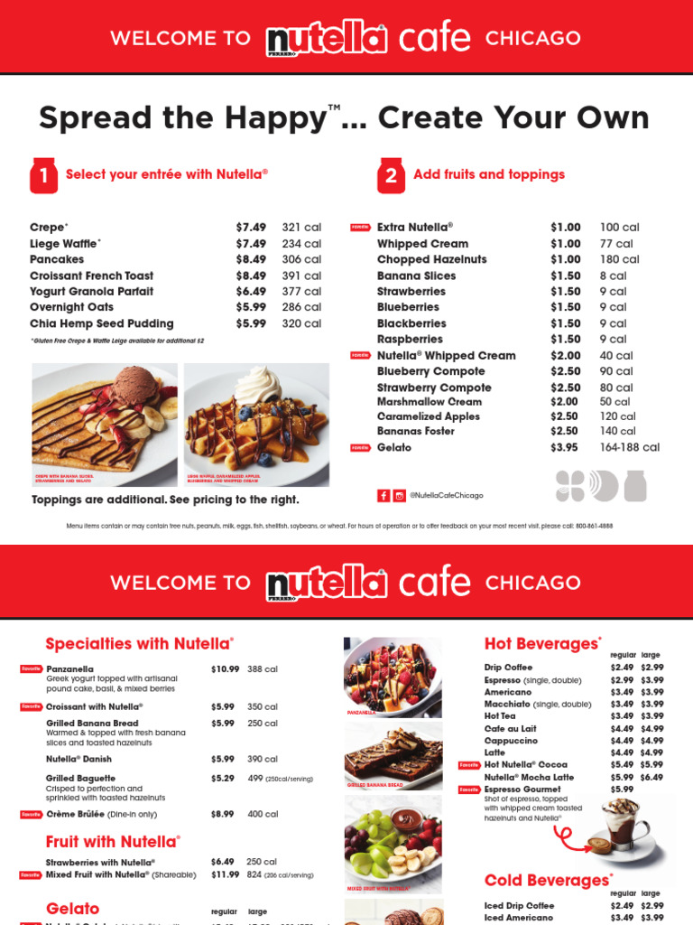 Nutella Cafe Chicago Menu Highlights | PDF