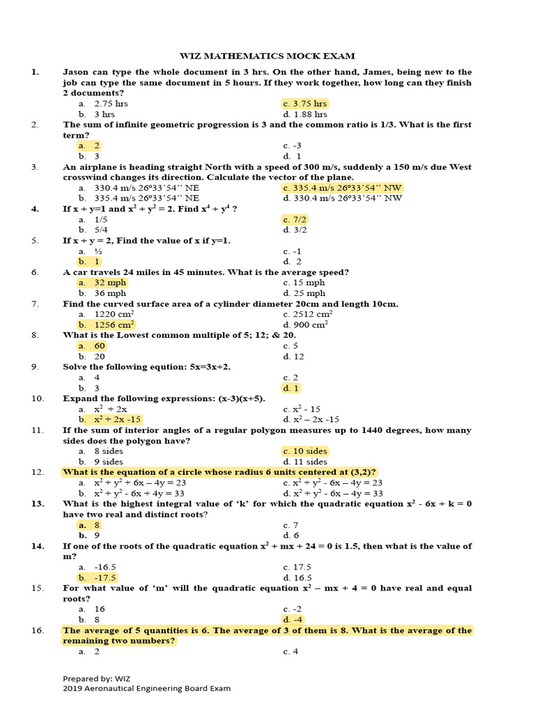 Mathematics Wiz Mock Exam | PDF | Art | Science & Mathematics