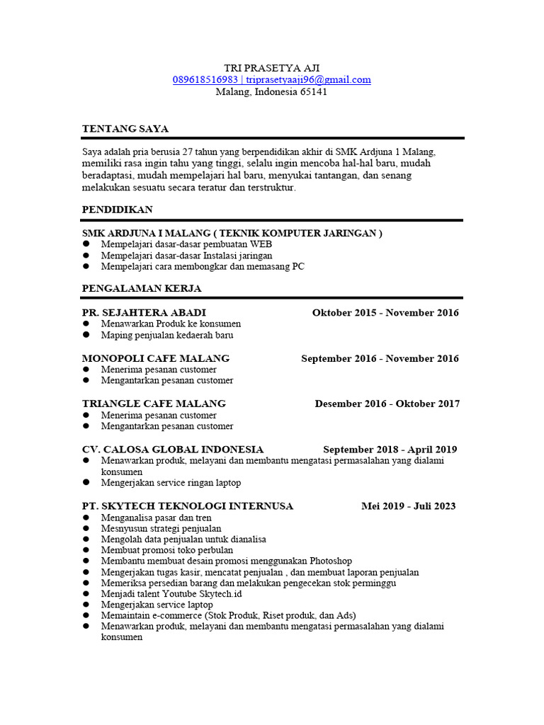Cv Tri Prasetya Aji | PDF