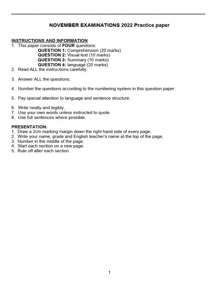Nov Exam Practise Paper | PDF