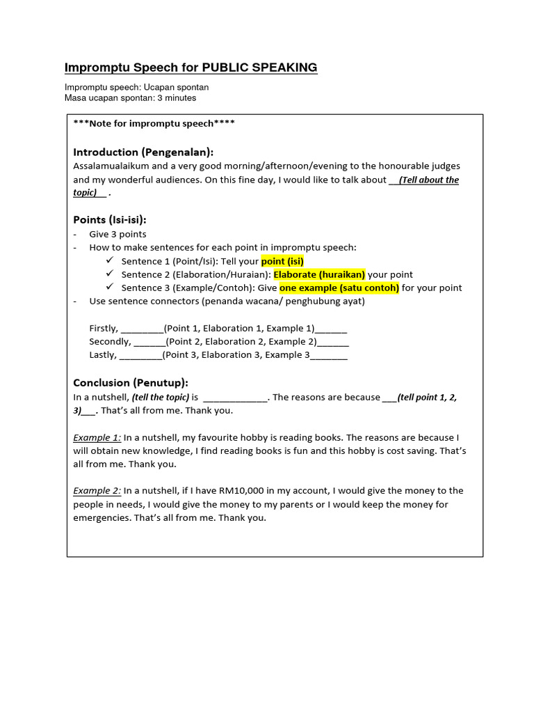 Impromptu Speech Practice For PUBLIC SPEAKING | PDF