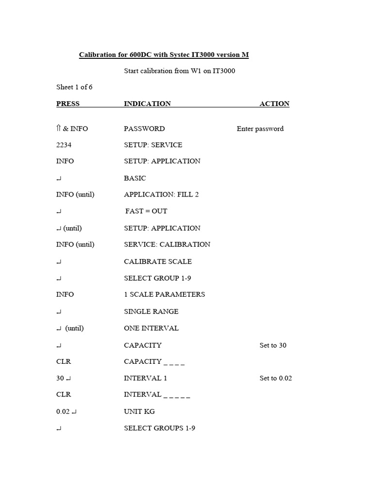 Systec Calibration Sheet (Versione Pulita) | PDF