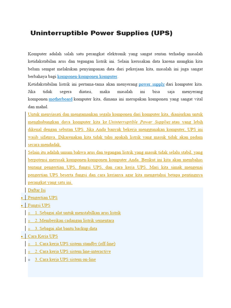 Pengertian, Fungsi Dan Cara Kerja UPS | PDF